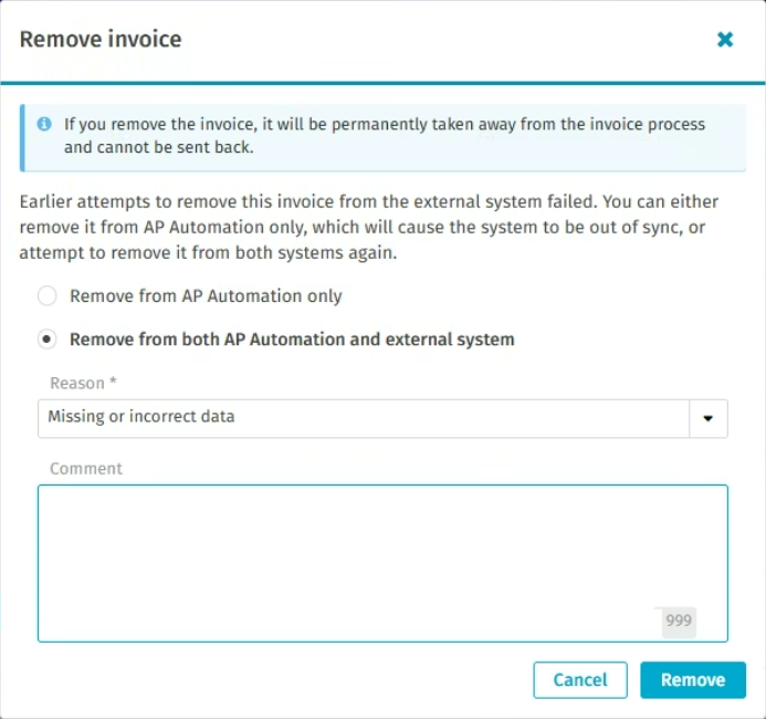 Remove invoice action supports a-sync model